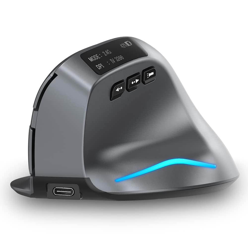 zelotes Wireless Vertical Mouse,Bluetooth Wireless Mouse with Display,Rechargeable,3200DPI,7 Buttons Ergonomic Mouse,Portable Mice for PC,Laptop,Pad