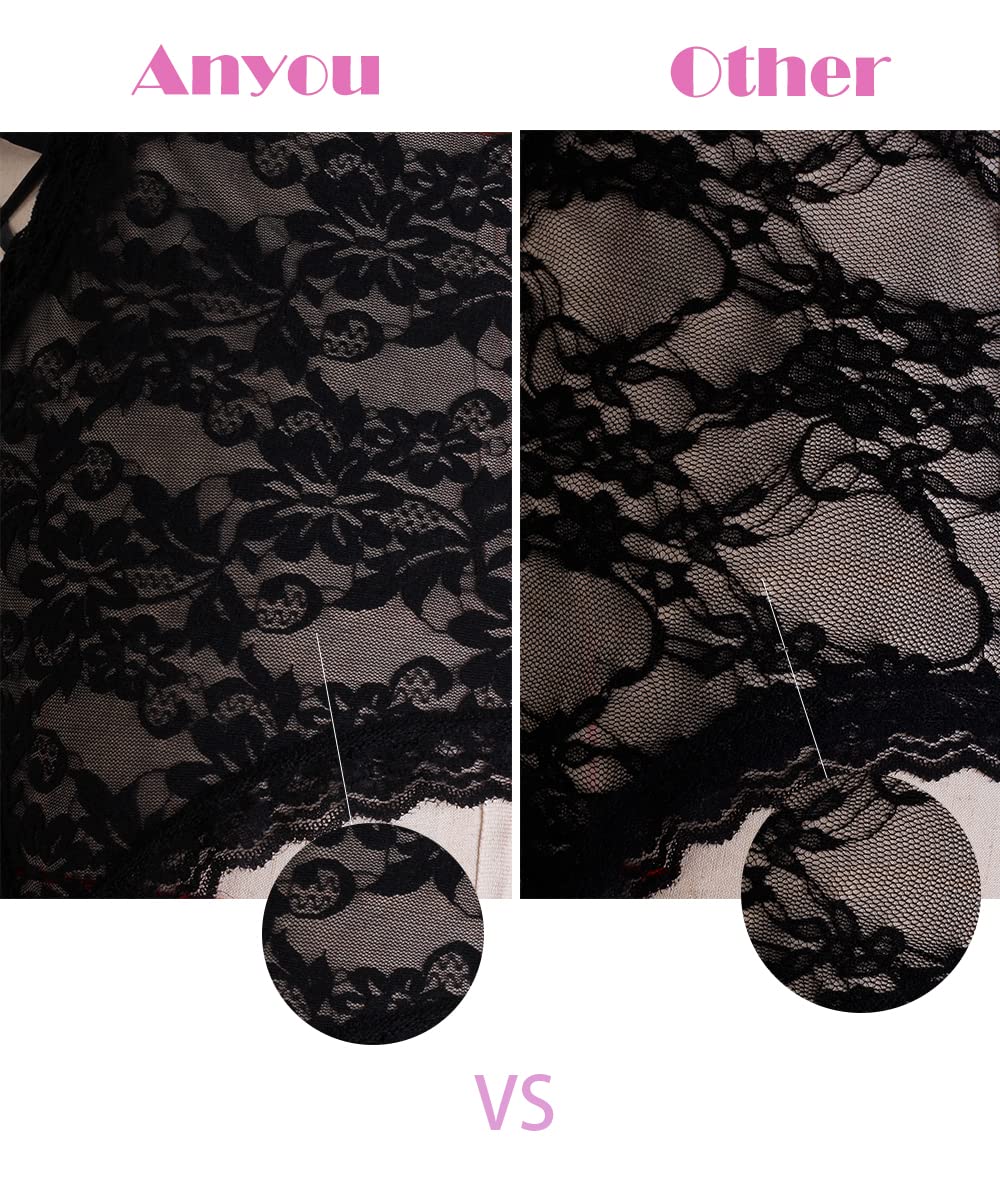 Anyou Plus size Lingerie for Women Stretchy Black Lace Teddy with Stockings Size XXL