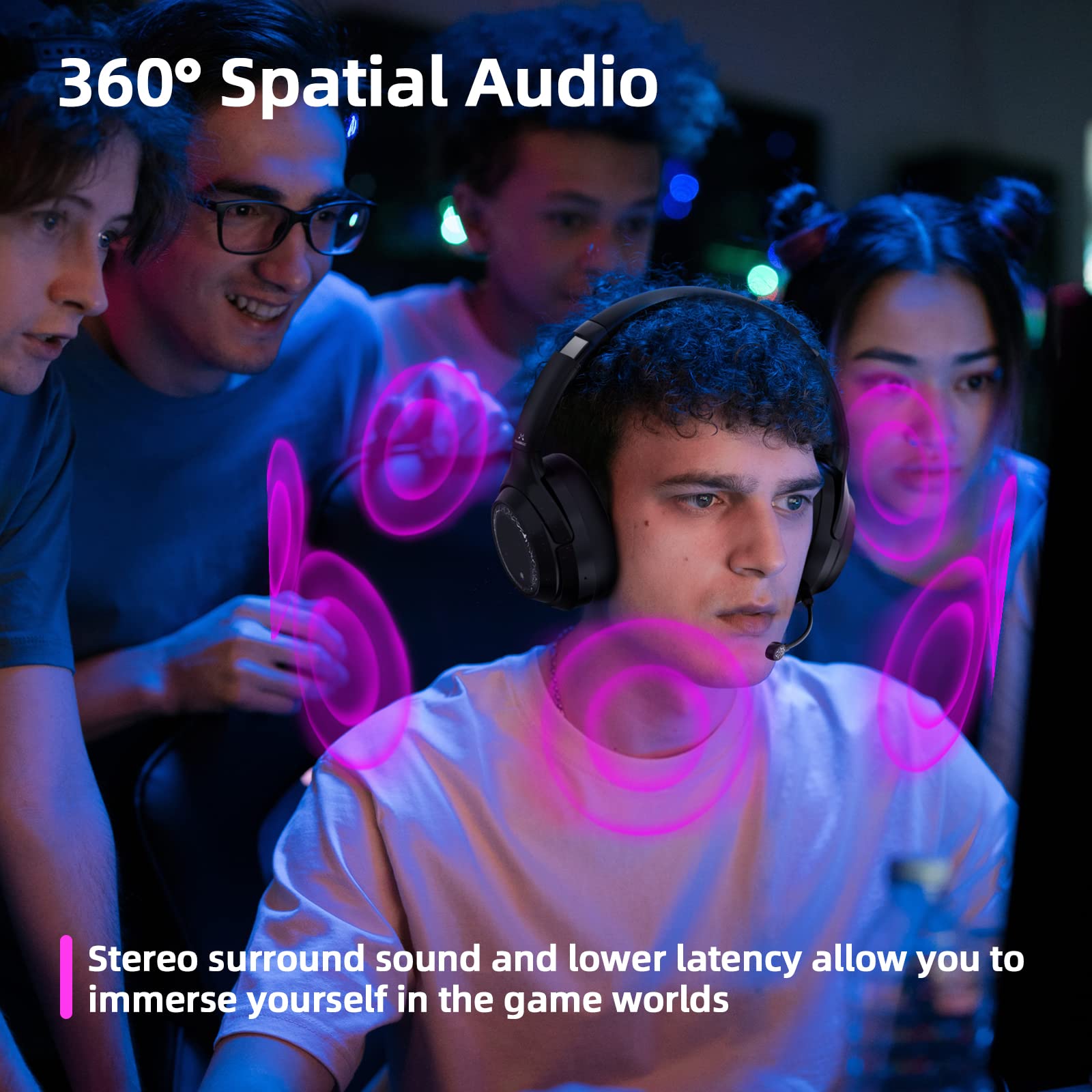 SoundMAGIC P60BT GM Performance Wireless Gaming Headset - Surround Sound 2.4GHz USB/Bluetooth Headphones 50 Hours Lasting Lower Latency Compatibility for PC Mobile PS4 PS5 Xbox Consoles