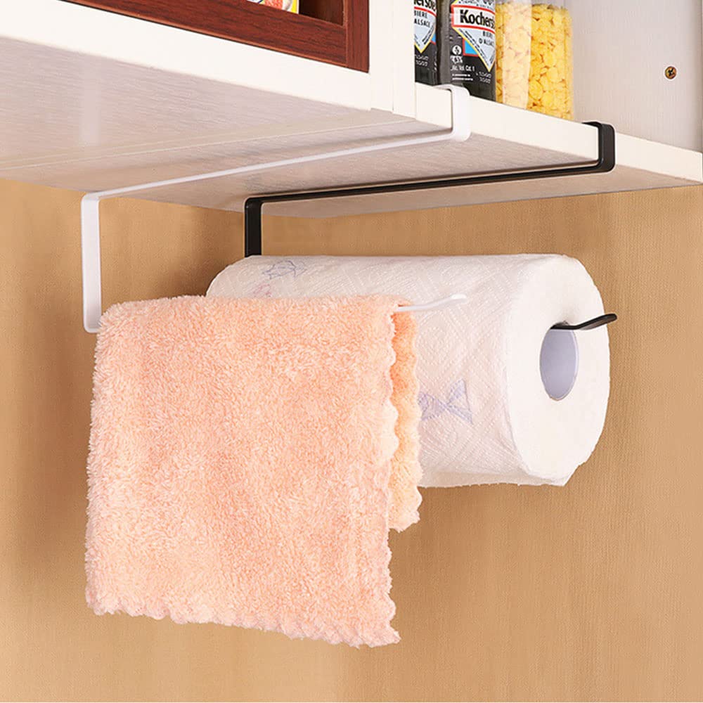 LINFIDITE 2 Pack Paper Towel Holder Hanger Kitchen Paper Towel Racks Under Cabinet Sliding Wall Mount Paper Rolls Rack No Drilling Durable Paper Holder for Kitchen Pantry Bathroom Toilet, Black
