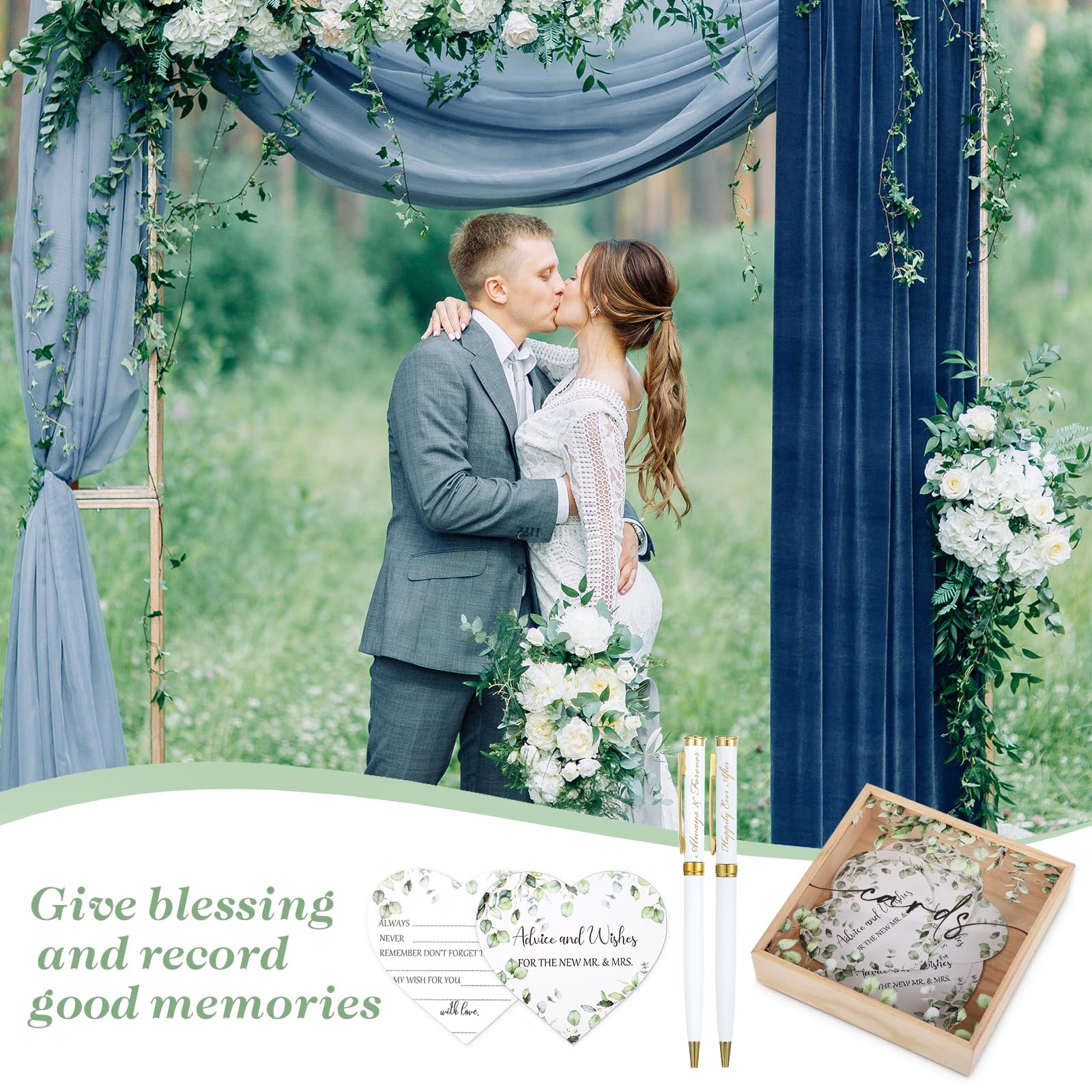 53 Pcs Wedding Card Boxes for Reception Wedding Greenery Card Holder Box 50 Pcs Advice and Wishes Card 2 Pcs Wedding Ballpoint Pens Wedding Wishes Cards and Box Set for Reception Bridal Shower
