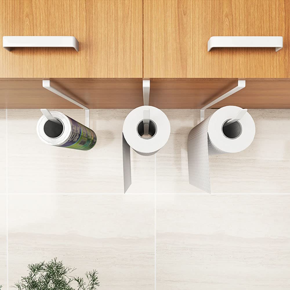 LINFIDITE 2 Pack Paper Towel Holder Hanger Kitchen Paper Towel Racks Under Cabinet Sliding Wall Mount Paper Rolls Rack No Drilling Durable Paper Holder for Kitchen Pantry Bathroom Toilet, Black