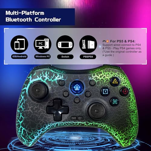 Joso Wireless Controller, Phone Controller for Gaming RGB Light, Game Controller for Switch/PC/iPad/Tablet/Android/iPhone Game Controller with Phone Clip, Custom Buttons, Macro, Turbo, Dual Vibration