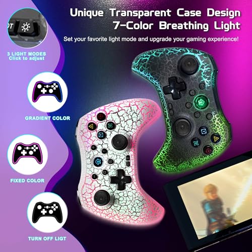 Joso Wireless Controller, Phone Controller for Gaming RGB Light, Game Controller for Switch/PC/iPad/Tablet/Android/iPhone Game Controller with Phone Clip, Custom Buttons, Macro, Turbo, Dual Vibration