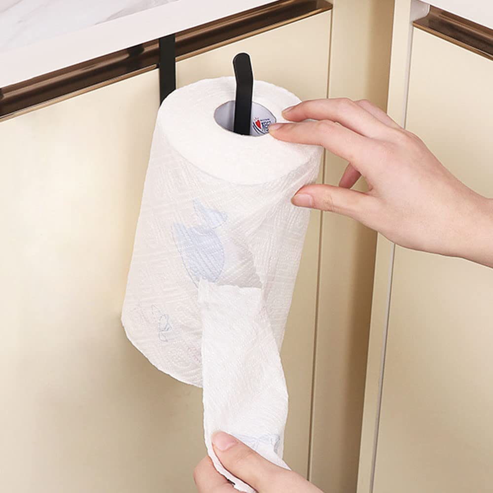 LINFIDITE 2 Pack Paper Towel Holder Hanger Kitchen Paper Towel Racks Under Cabinet Sliding Wall Mount Paper Rolls Rack No Drilling Durable Paper Holder for Kitchen Pantry Bathroom Toilet, Black