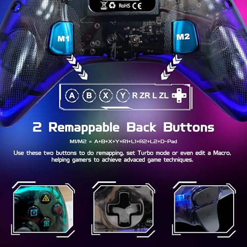 Joso Wireless Controller, Phone Controller for Gaming RGB Light, Game Controller for Switch/PC/iPad/Tablet/Android/iPhone Game Controller with Phone Clip, Custom Buttons, Macro, Turbo, Dual Vibration