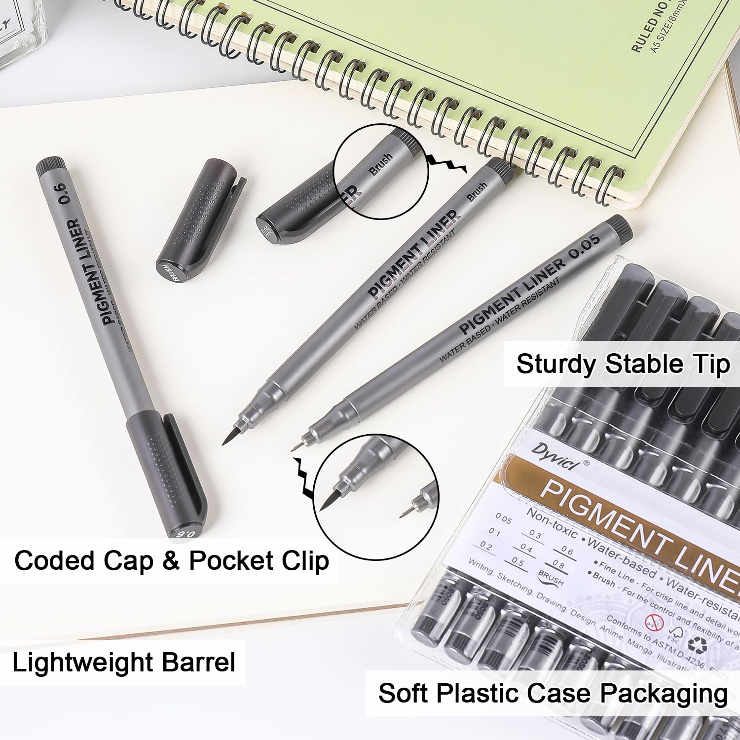 Dyvicl Black Micro-Pen Fineliner Ink Pens, Pigment Liner Multiliner Pens Micro Fine Point Drawing Pens for Sketching, Anime, Manga, Artist Illustration, Journaling, 9 Pieces