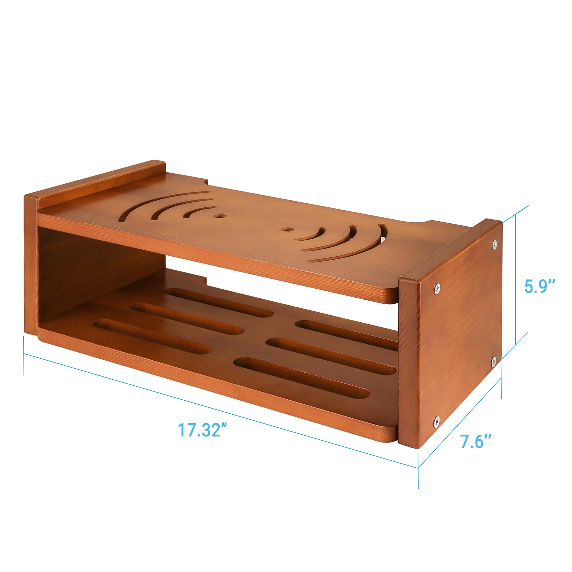 BAMTALK 2 Tiers WiFi Router Floating Shelves Under TV DVD, Wall Mounted & Table Top, Wooden Component Shelf for Media Console, Modem, Cable Box, PS4, Game Console, TV Accessories