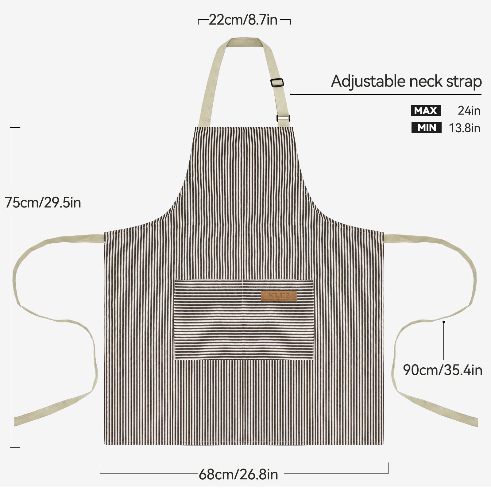 NLUS 2 Pack Kitchen Cooking Aprons, Adjustable Bib Soft Chef Apron with 2 Pockets for Men Women (Black/Brown Stripes)