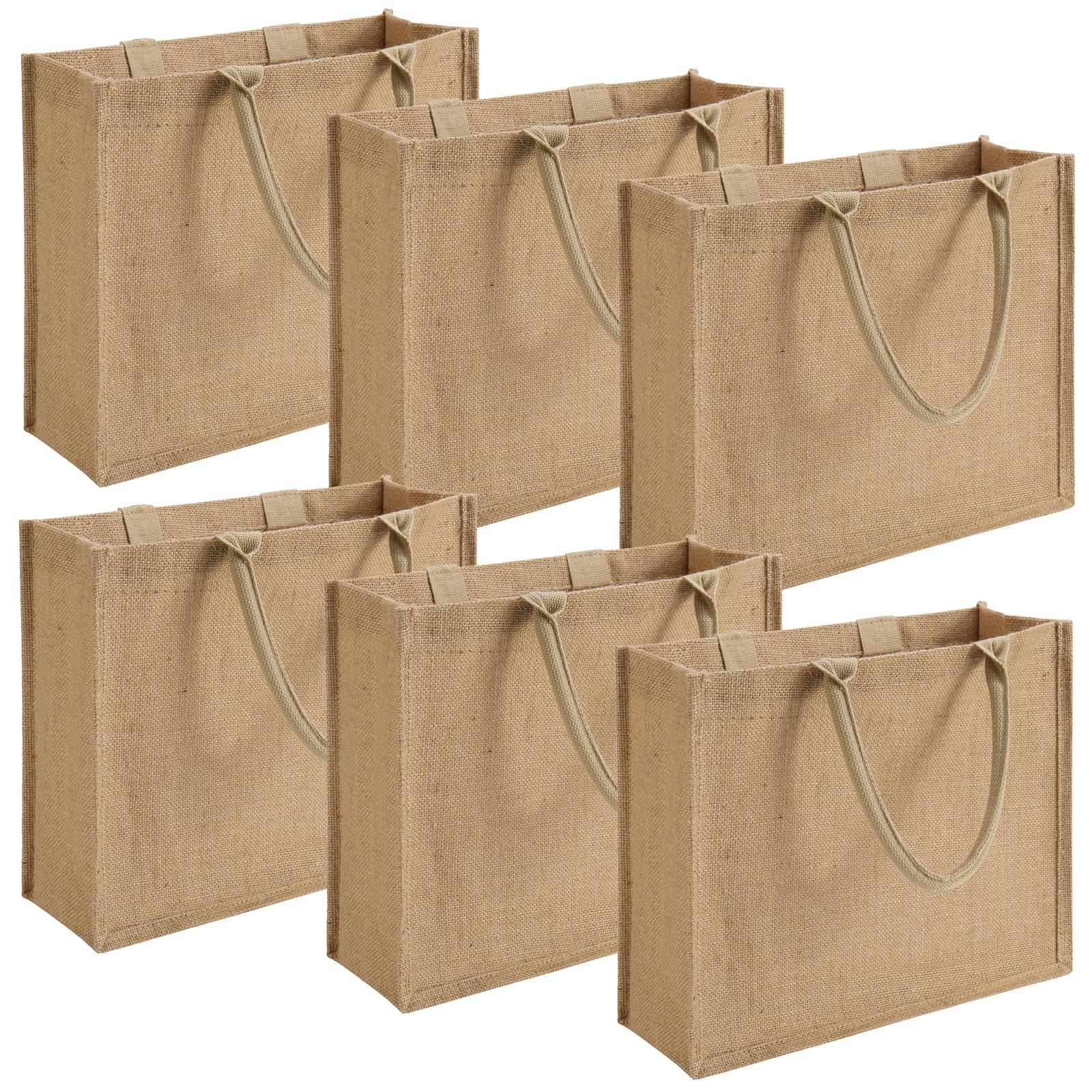 Tapleap Burlap Bags with Handles, Beach Totes, Jute Bags for Bridesmaid Gift Bags, Grocery Shopping, Wedding Favors (6 Pcs) 12”x10”x4” Small Size - Reusable and Durable for DIY and Crafts