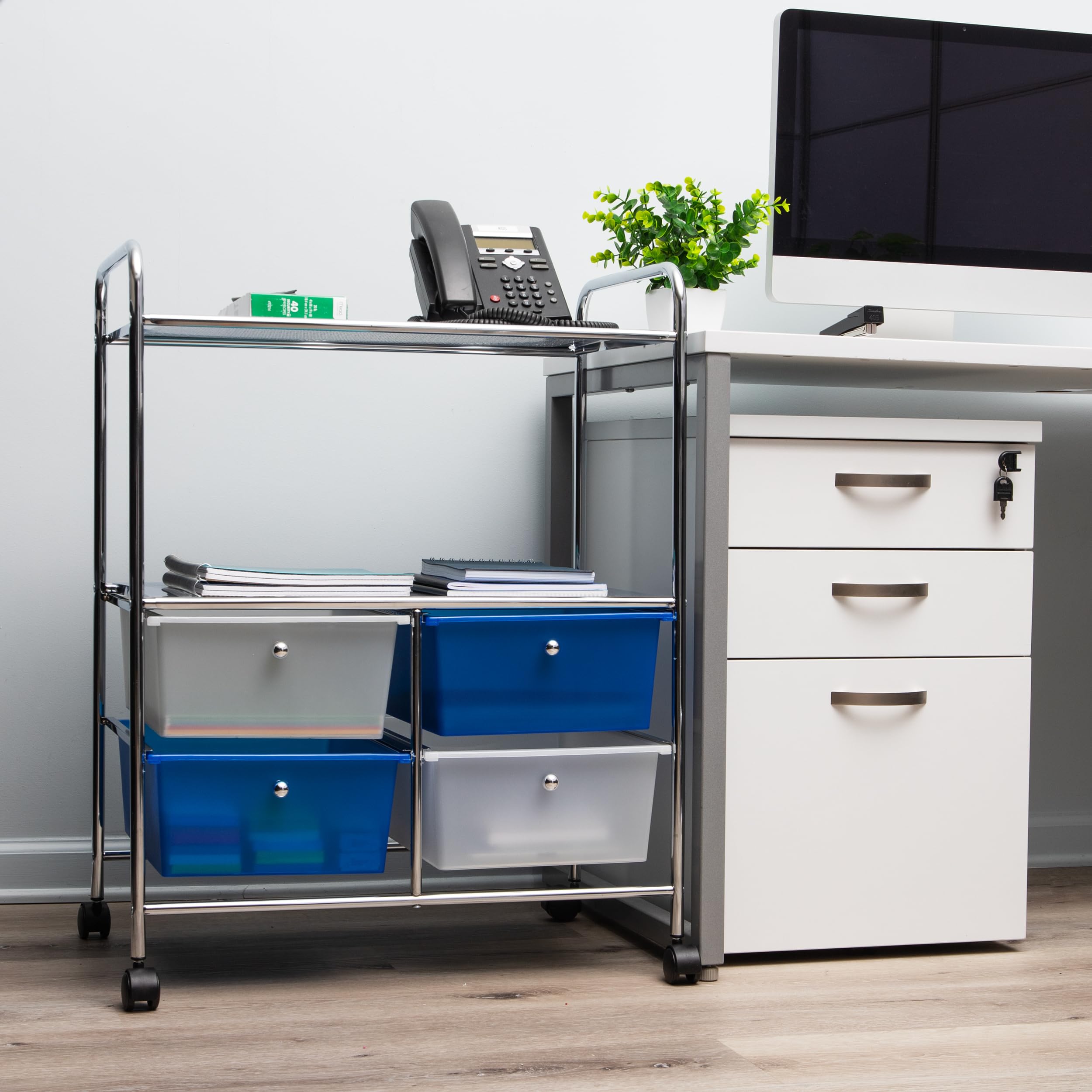 Mind Reader Rolling Utility Cart, 25 Inch, Silver 4 Drawer