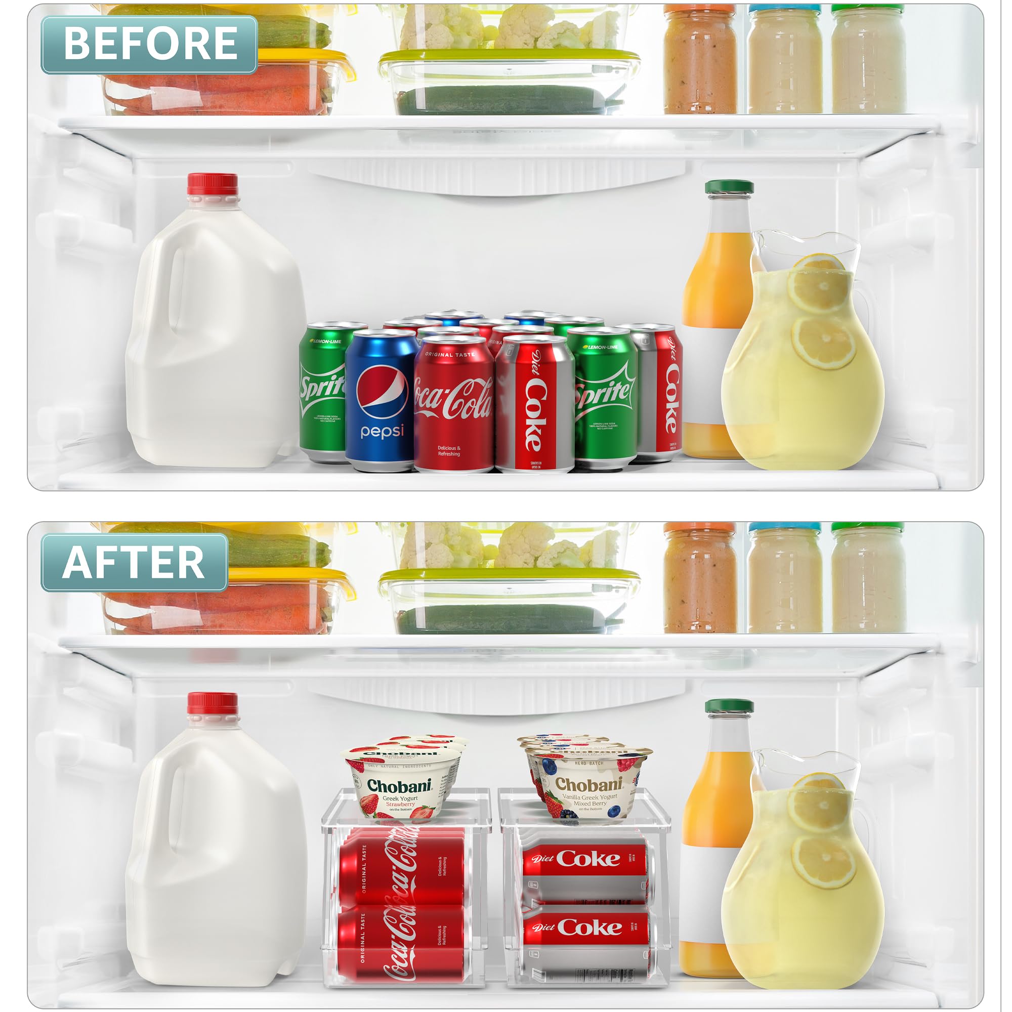 Sorbus Soda Can Organizer for Refrigerator Stackable Can Holder Dispenser with Lid for Fridge, Pantry, Freezer – Holds 12 Cans Each, BPA-Free, Clear Design