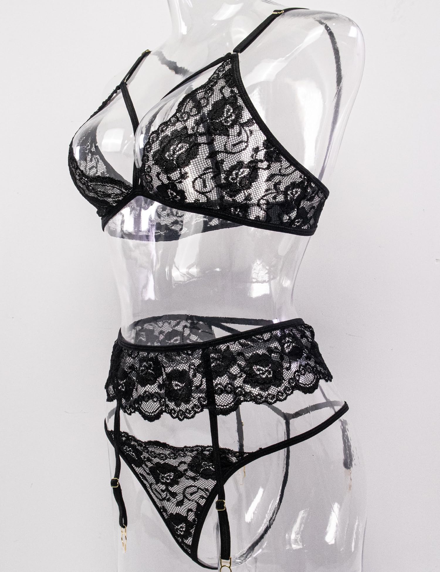 Women Lingerie with Stockings and Gloves,Garter Belt Lingerie Set Black M