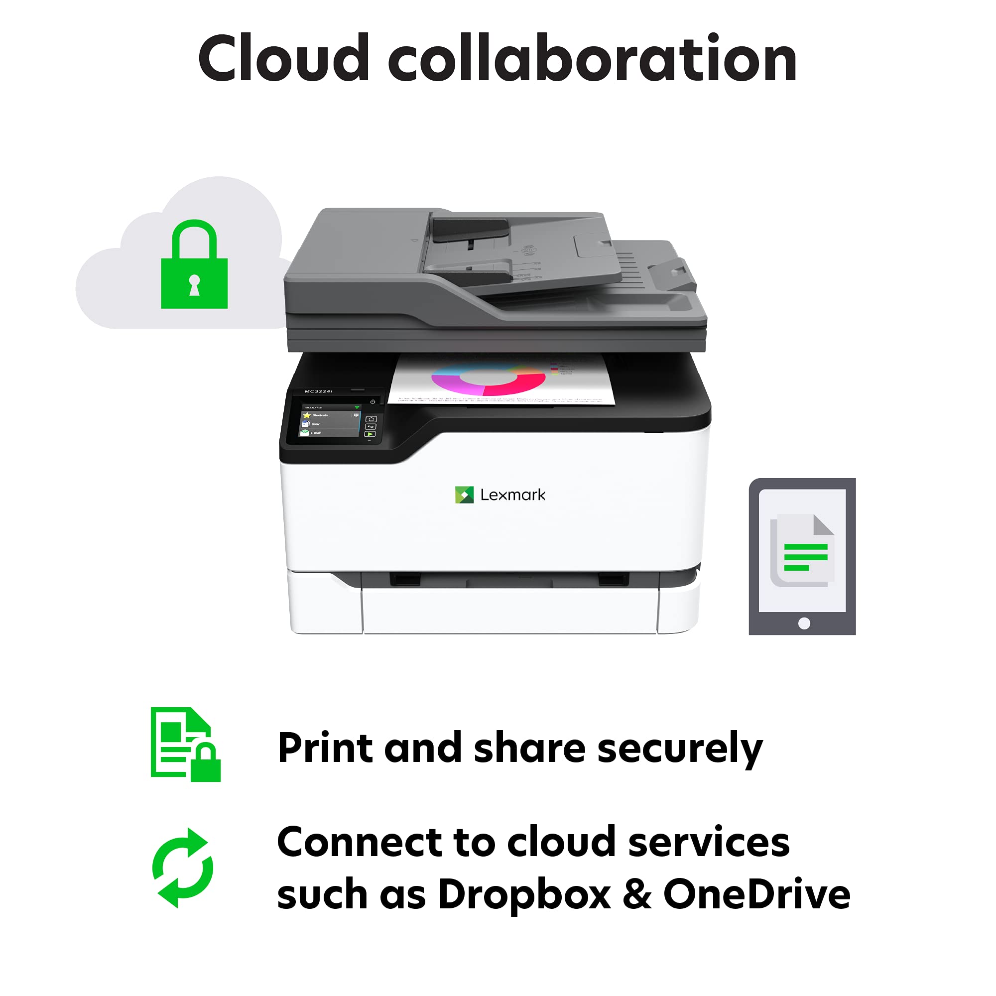 Lexmark MC3224i Color Laser Multifunction Product with Print, Copy, Digital Fax, Scan and Wireless Capabilities, Plus Full-Spectrum Security and Print Speed up to 24ppm (40N9640), (Renewed)