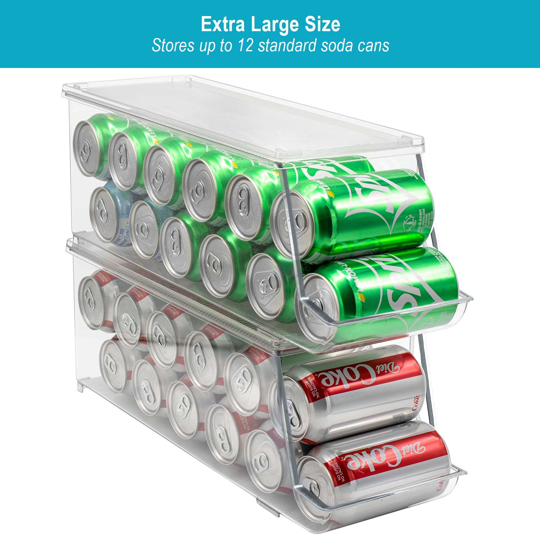 Sorbus Soda Can Organizer for Refrigerator Stackable Can Holder Dispenser with Lid for Fridge, Pantry, Freezer – Holds 12 Cans Each, BPA-Free, Clear Design