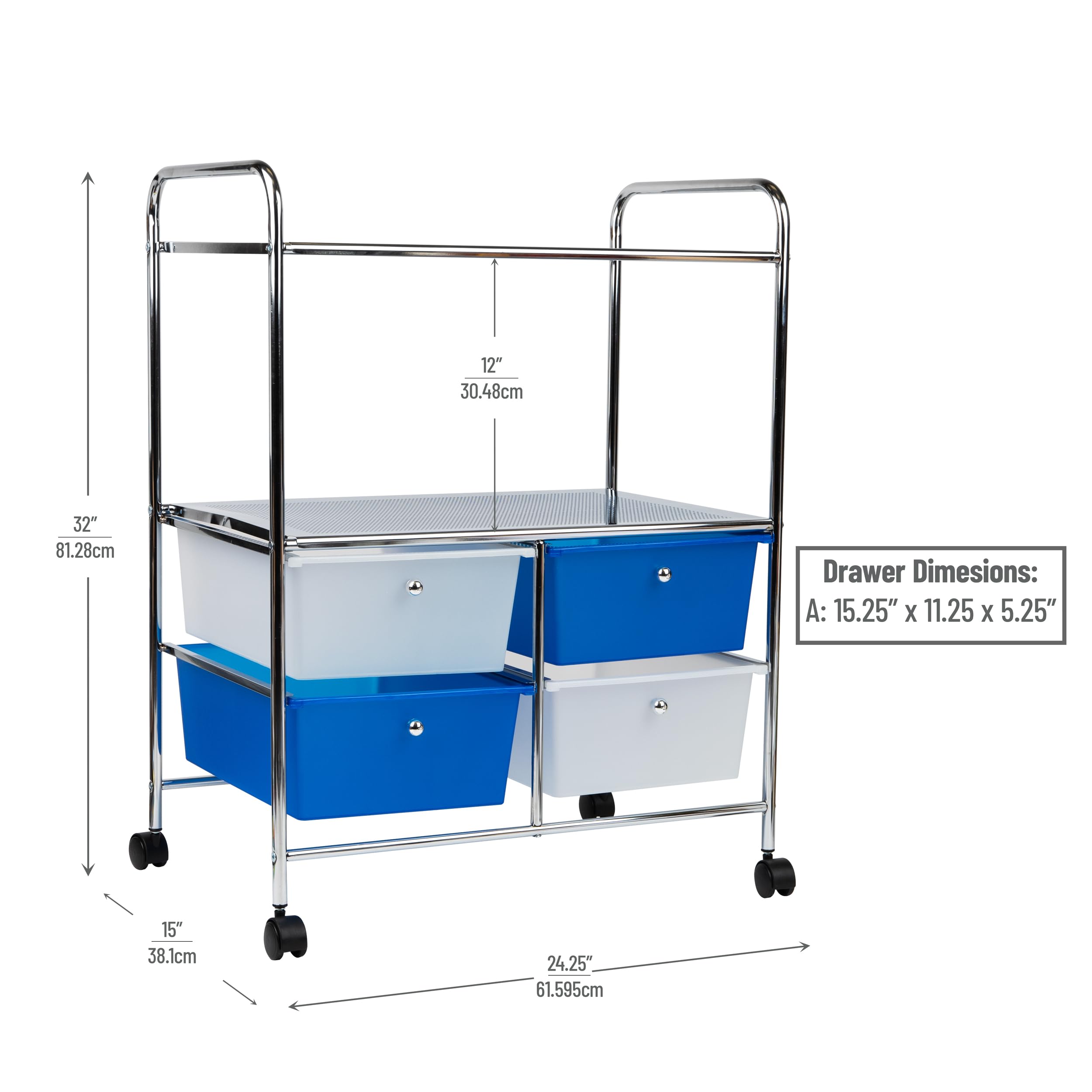 Mind Reader Rolling Utility Cart, 25 Inch, Silver 4 Drawer