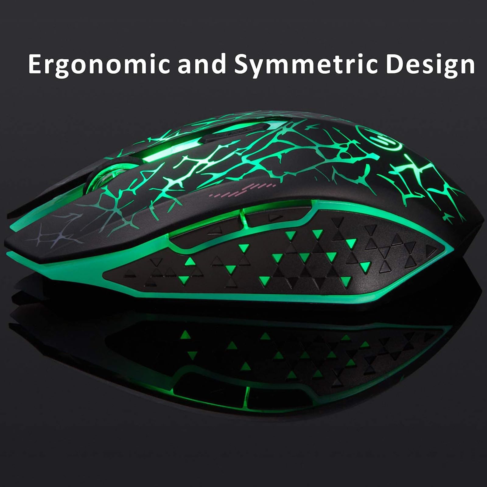TENMOS K6 Wireless Gaming Mouse, Rechargeable Silent LED Optical Computer Mice with USB Receiver, 3 Adjustable DPI level and 6 Buttons, Auto Sleeping Compatible Laptop/PC/Notebook (green light)