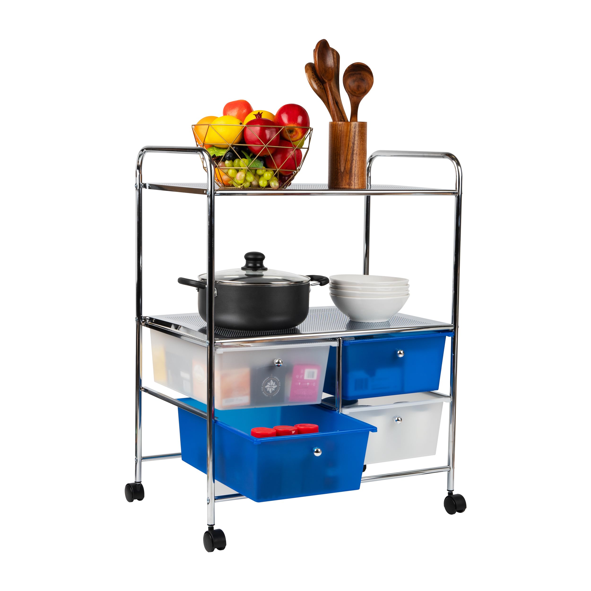 Mind Reader Rolling Utility Cart, 25 Inch, Silver 4 Drawer