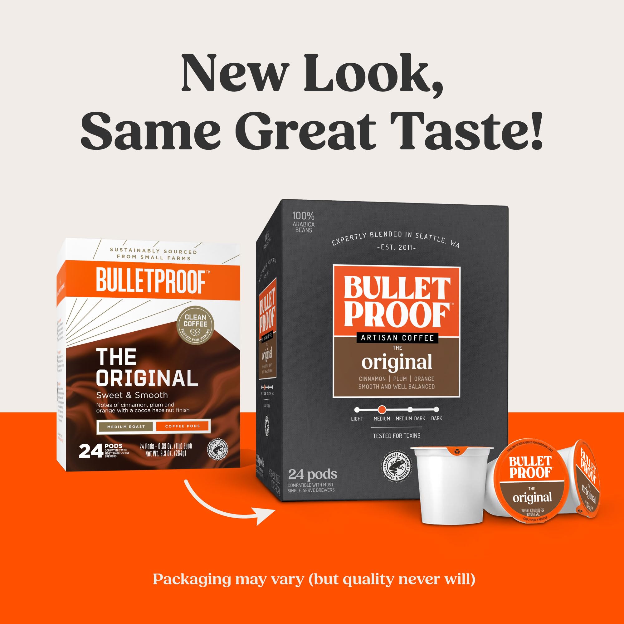 The Original Single-Serve Pods, Medium Roast, 24 Count, Bulletproof Keto, 100% Arabica Coffee, Certified Clean Coffee, Rainforest Alliance, Sourced from Guatemala, Colombia & El Salvador