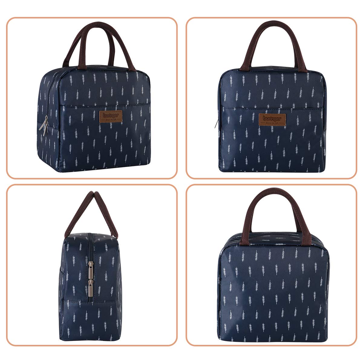 HOMESPON Lunch Bag Insulated Tote Bag Lunch Box Resuable Cooler Bag Lunch container Waterproof Lunch holder for Women/Men(navy feather,large)