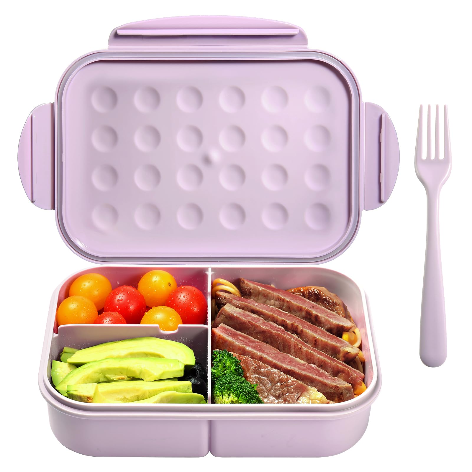Jeopace Bento Box Kids Lunch Containers for Kids with 4 Compartments Kids Bento Lunch Box Microwave Safe (Flatware Included,Light Blue)