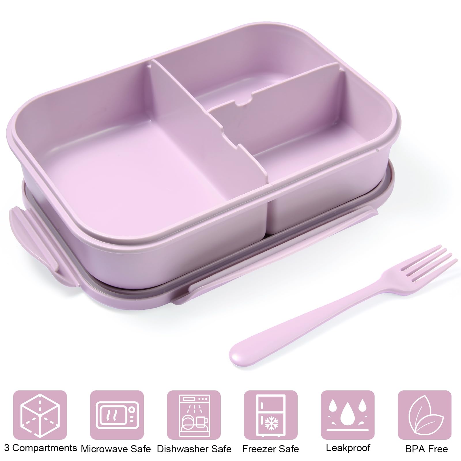 Jeopace Bento Box Kids Lunch Containers for Kids with 4 Compartments Kids Bento Lunch Box Microwave Safe (Flatware Included,Light Blue)