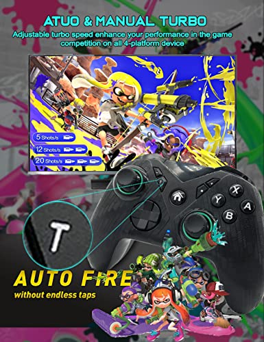 TJPD Pro Controller For Switch, Wireless Gamepad With 4 Programmable Back Buttons/RGB Light/Super Turbo/6-Axis Gyro/One-click reconnection/Adjustable vibration (Charcoal)