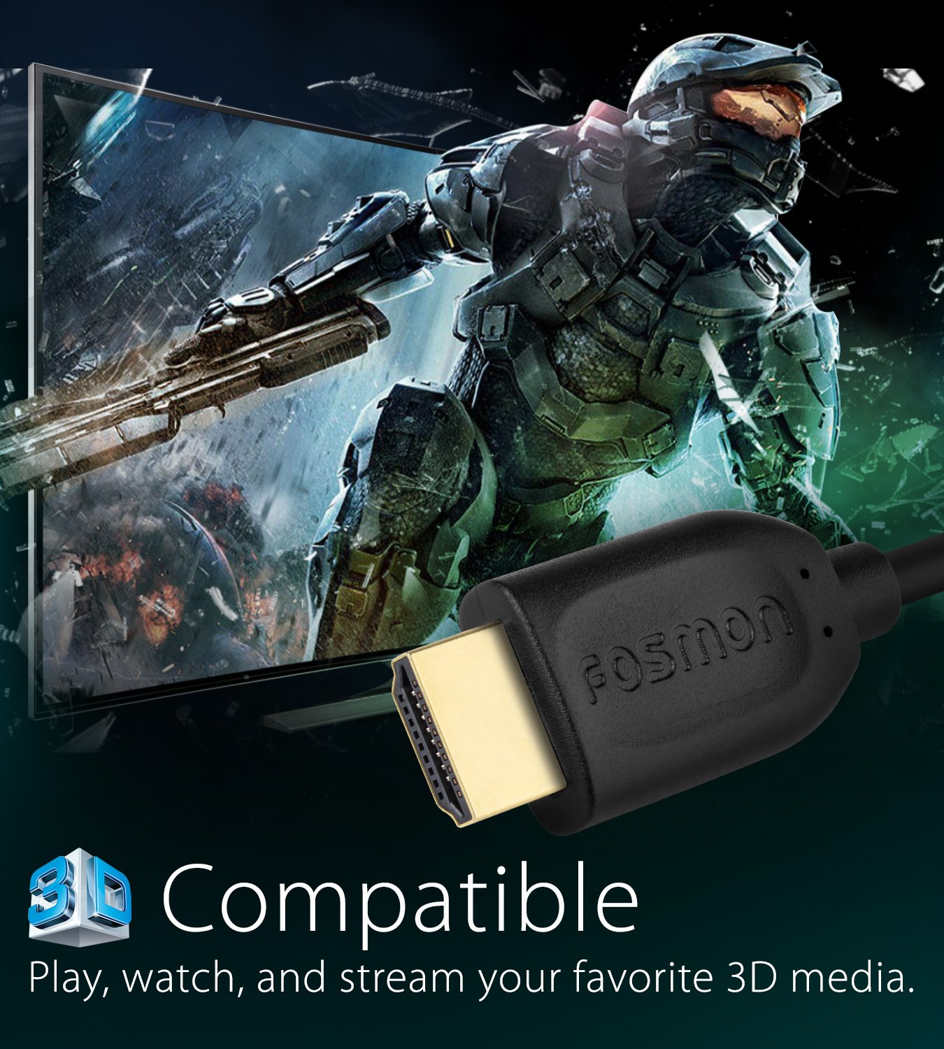 Fosmon 4K HDMI Cable 10FT/3M, HDMI 2.0 Cable 4K@60Hz/2160p Support 18Gbps, HDCP, 3D, ARC, Dolby TrueHD, 30AWG Compatible with UHD TV, PC Monitor, Console, PS4, PS5, Xbox 360/One/X/S, Nintendo Switch