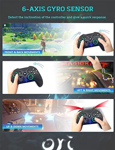 TJPD Pro Controller For Switch, Wireless Gamepad With 4 Programmable Back Buttons/RGB Light/Super Turbo/6-Axis Gyro/One-click reconnection/Adjustable vibration (Charcoal)
