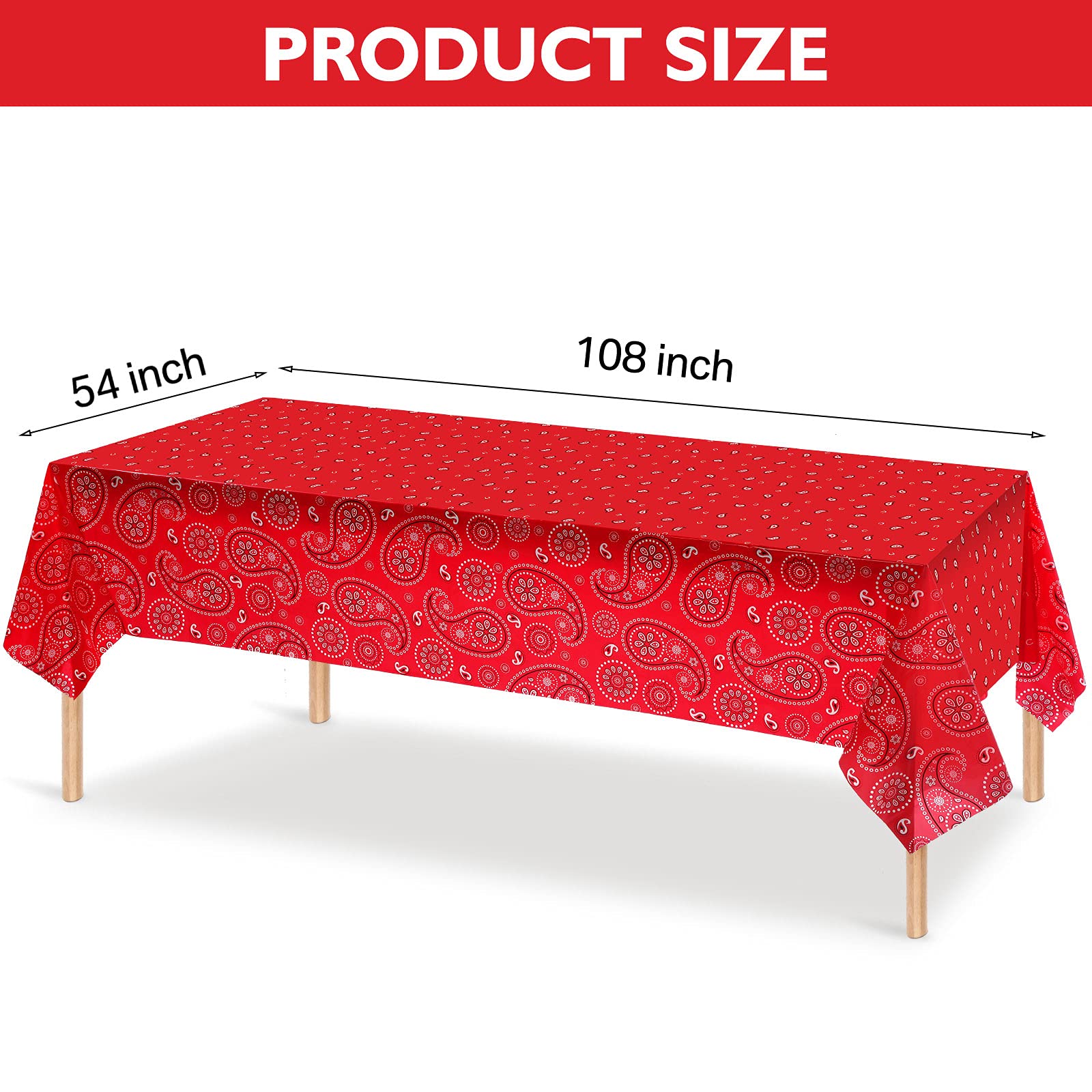Western Party Tablecloth Paisley Table Cover Bandana Plastic Table Cloth Rectangle Floral Tablecloth for Western Cowboy Themed Party Decorations, 108 X 54 Inches (Red, 1 Pack)