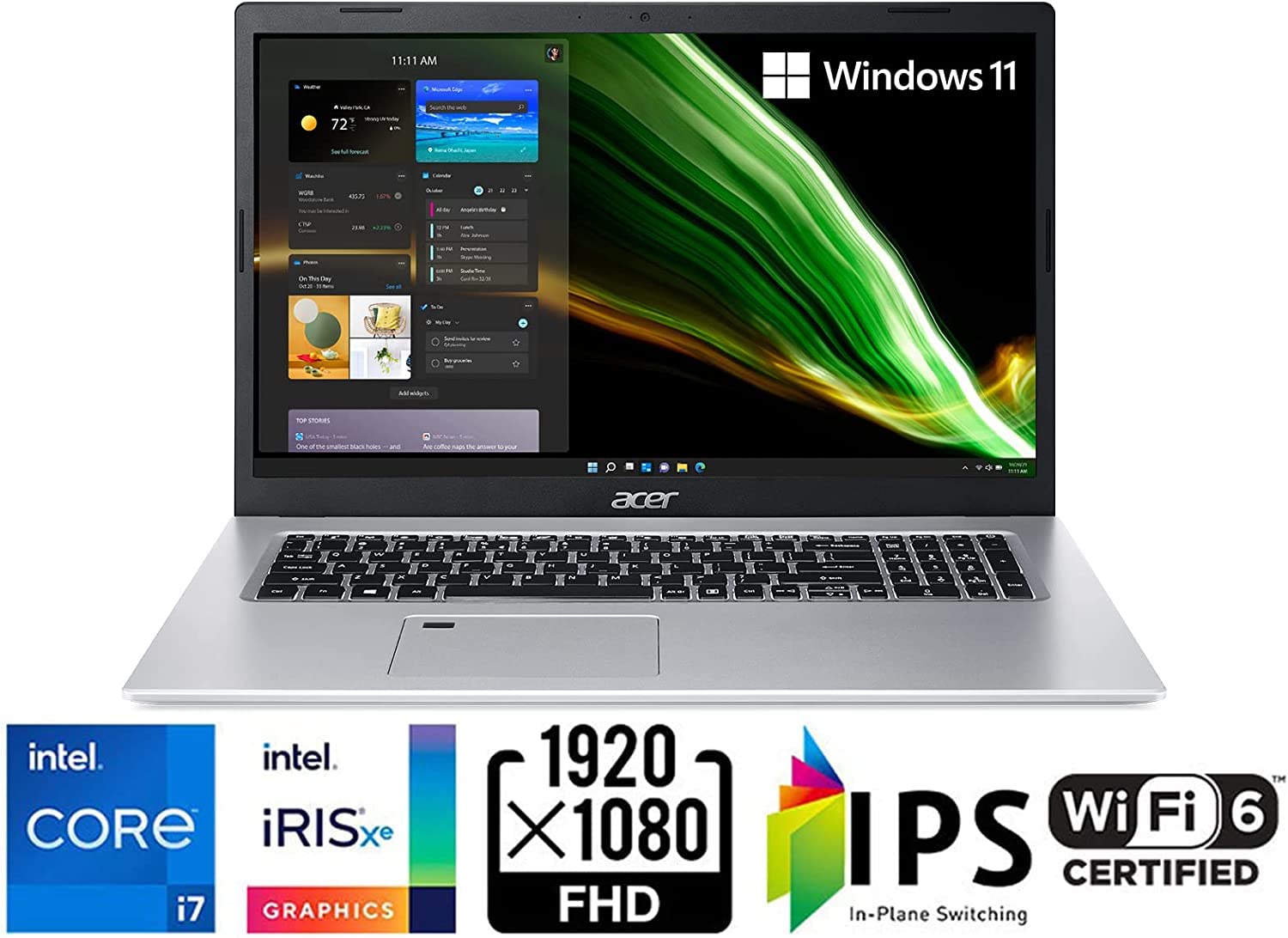 Acer Aspire 5 17.3" FHD IPS Premium Business Laptop, 11th Gen Intel Core i7-1165G7 Processor Upto 4.7Mhz, Intel Iris Xe Graphics, Backlit KB, Fingerprint, RJ-45, Win11 Home(8GB|512GB SSD)