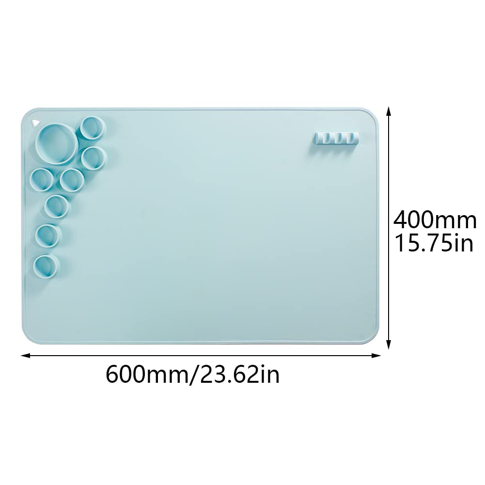 Silicone Craft Mat, 23.62'' x 15.75'' Large Silicone Mat with Compartments Non-Slip Craft Mat for Art Painting, Resin Casting and Jewelry Making (Blue)