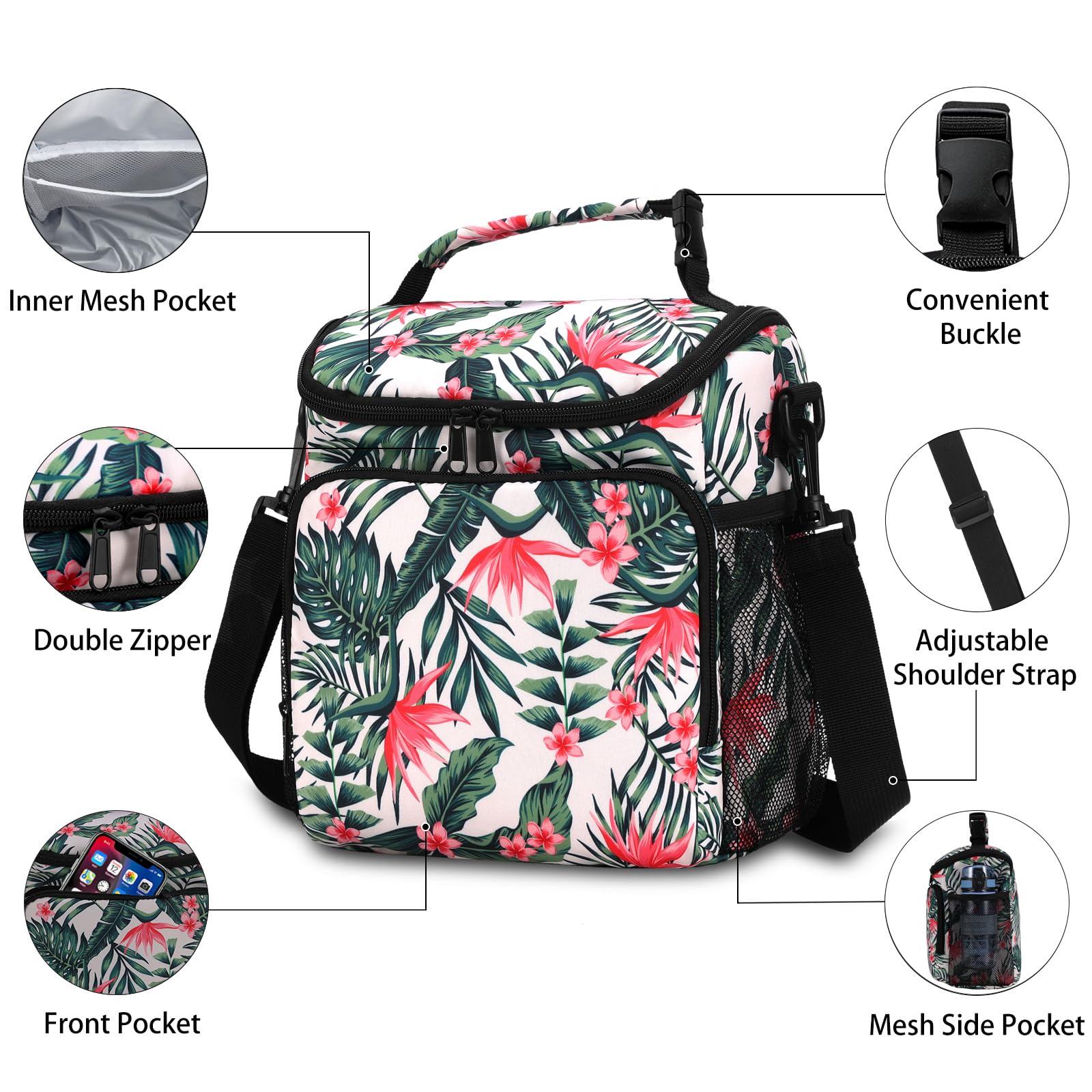 UYLIA Insulated Lunch Bag Women with Five Pockets -Reusable Lunch Box for Men Office Work School Picnic Beach with Adjustable Shoulder Strap,Thermal Cooler Bag for Kids Adult