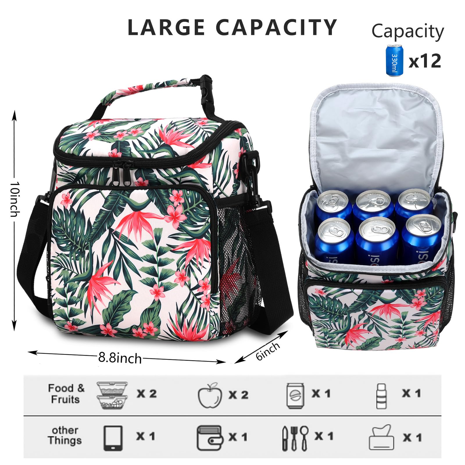 UYLIA Insulated Lunch Bag Women with Five Pockets -Reusable Lunch Box for Men Office Work School Picnic Beach with Adjustable Shoulder Strap,Thermal Cooler Bag for Kids Adult