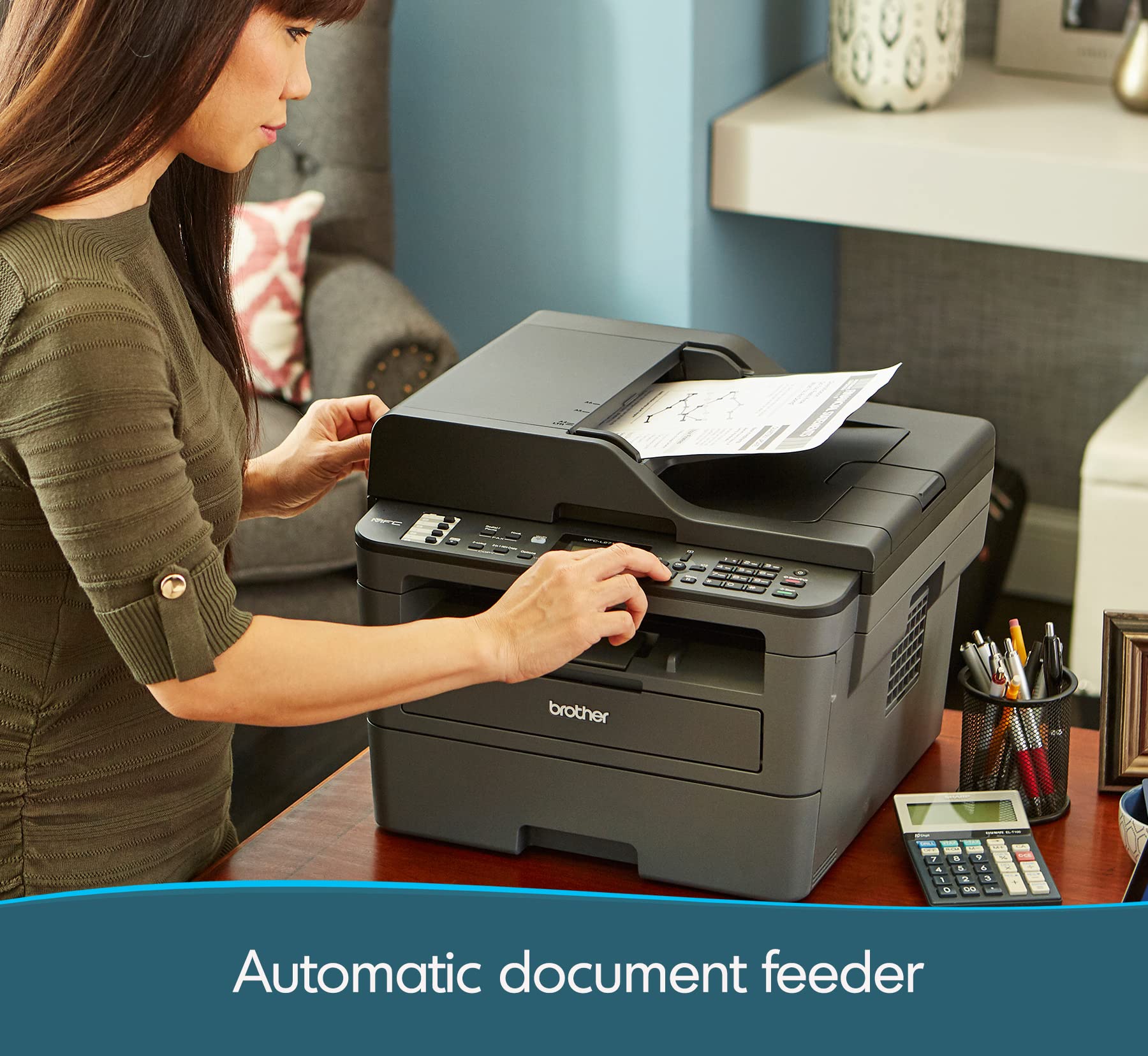 Brother MFC-L27 10DW Series Compact Wireless Monochrome Laser All-in-One Printer, Print Copy Scan Fax, Speed Up to 32 ppm, Auto Duplex Print, 2-line LCD, Mobile Printing, Tech Deal USB