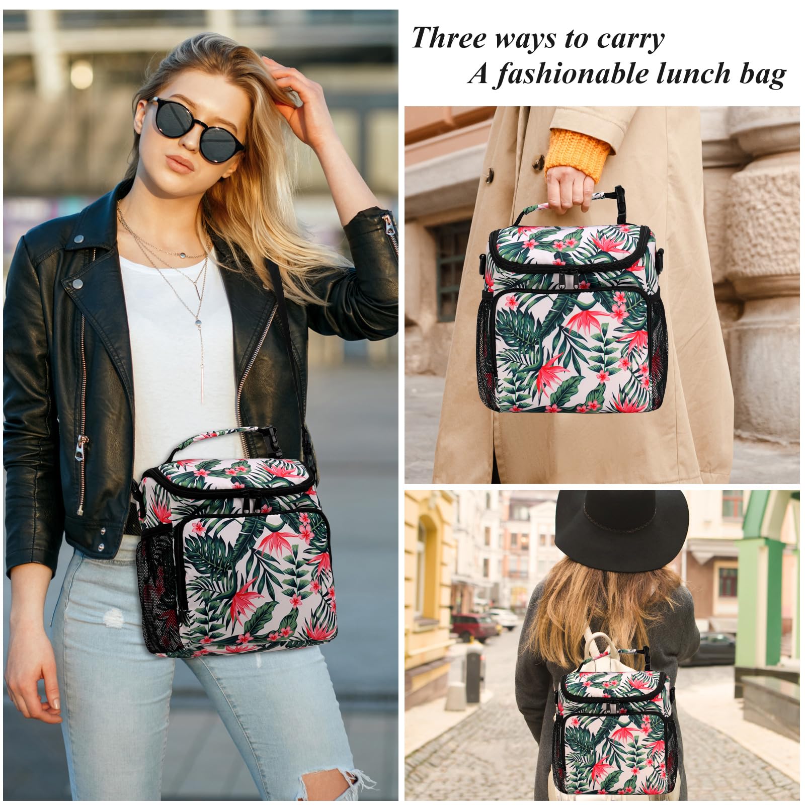 UYLIA Insulated Lunch Bag Women with Five Pockets -Reusable Lunch Box for Men Office Work School Picnic Beach with Adjustable Shoulder Strap,Thermal Cooler Bag for Kids Adult