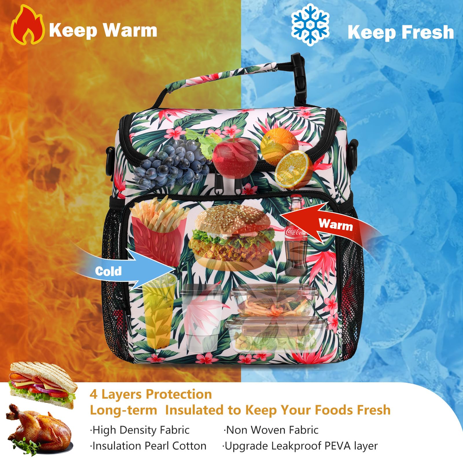UYLIA Insulated Lunch Bag Women with Five Pockets -Reusable Lunch Box for Men Office Work School Picnic Beach with Adjustable Shoulder Strap,Thermal Cooler Bag for Kids Adult