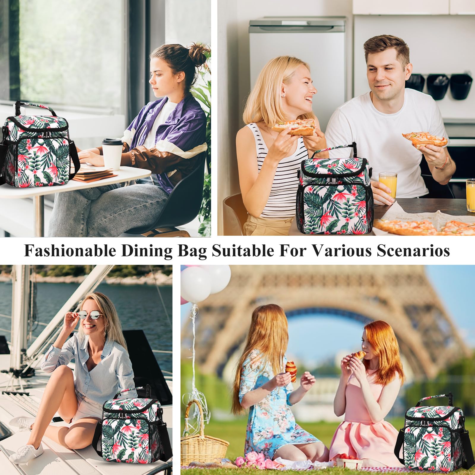 UYLIA Insulated Lunch Bag Women with Five Pockets -Reusable Lunch Box for Men Office Work School Picnic Beach with Adjustable Shoulder Strap,Thermal Cooler Bag for Kids Adult