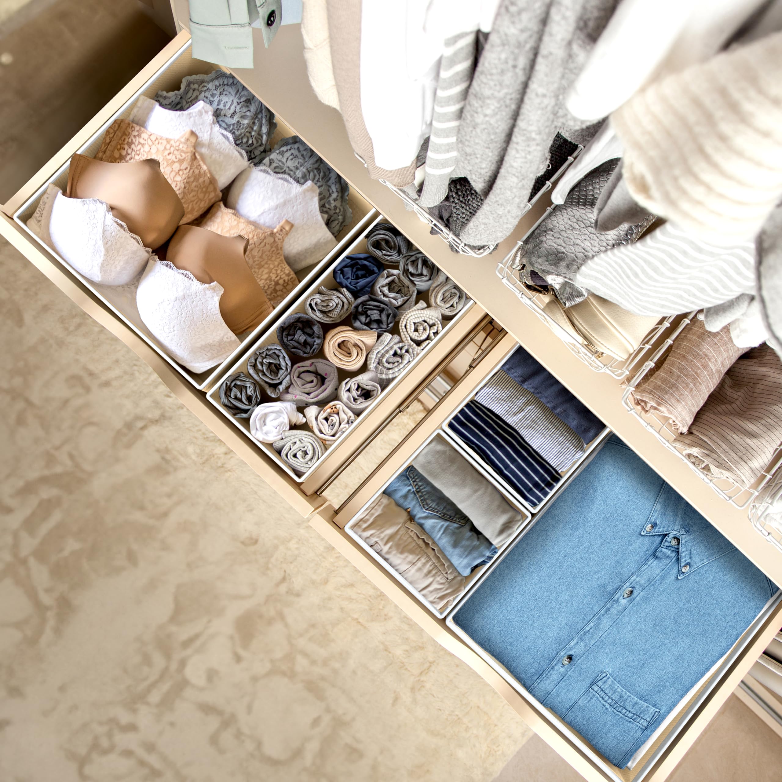 Simple Houseware Foldable Cloth Storage Box Closet Dresser Drawer Divider Organizer Basket Bins for Underwear Bras, Beige (Set of 6)