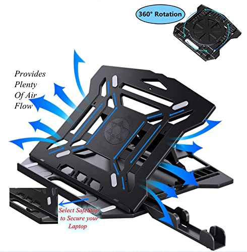 kindream Laptop Stand: 10-18" laptops Such as MacBook Air, Pro, HP, DELL, etc., 360°Rotation Adjustable, Hollow Out for Cooling, Foldable and Portable, with Mobile Phone Stand, Office, Black