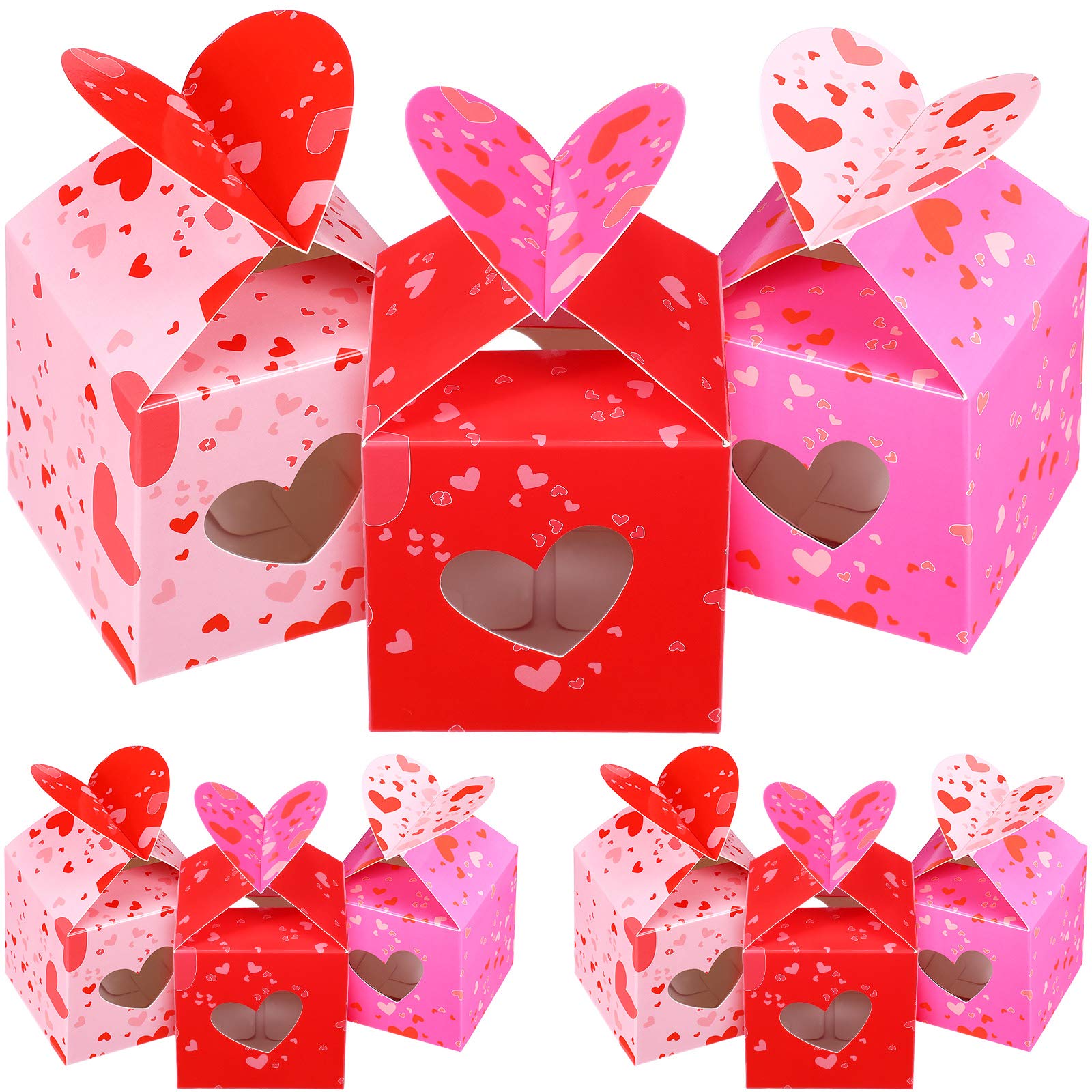 Small Valentines Boxes Valentines Hearts Box Valentine's Day Paper Wrapping Box with Heart Bow for Wedding Baby Shower Party Supplies, 3 Colors (9)