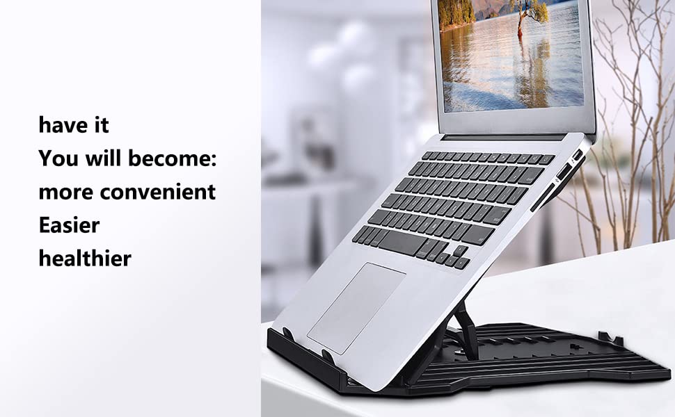 kindream Laptop Stand: 10-18" laptops Such as MacBook Air, Pro, HP, DELL, etc., 360°Rotation Adjustable, Hollow Out for Cooling, Foldable and Portable, with Mobile Phone Stand, Office, Black