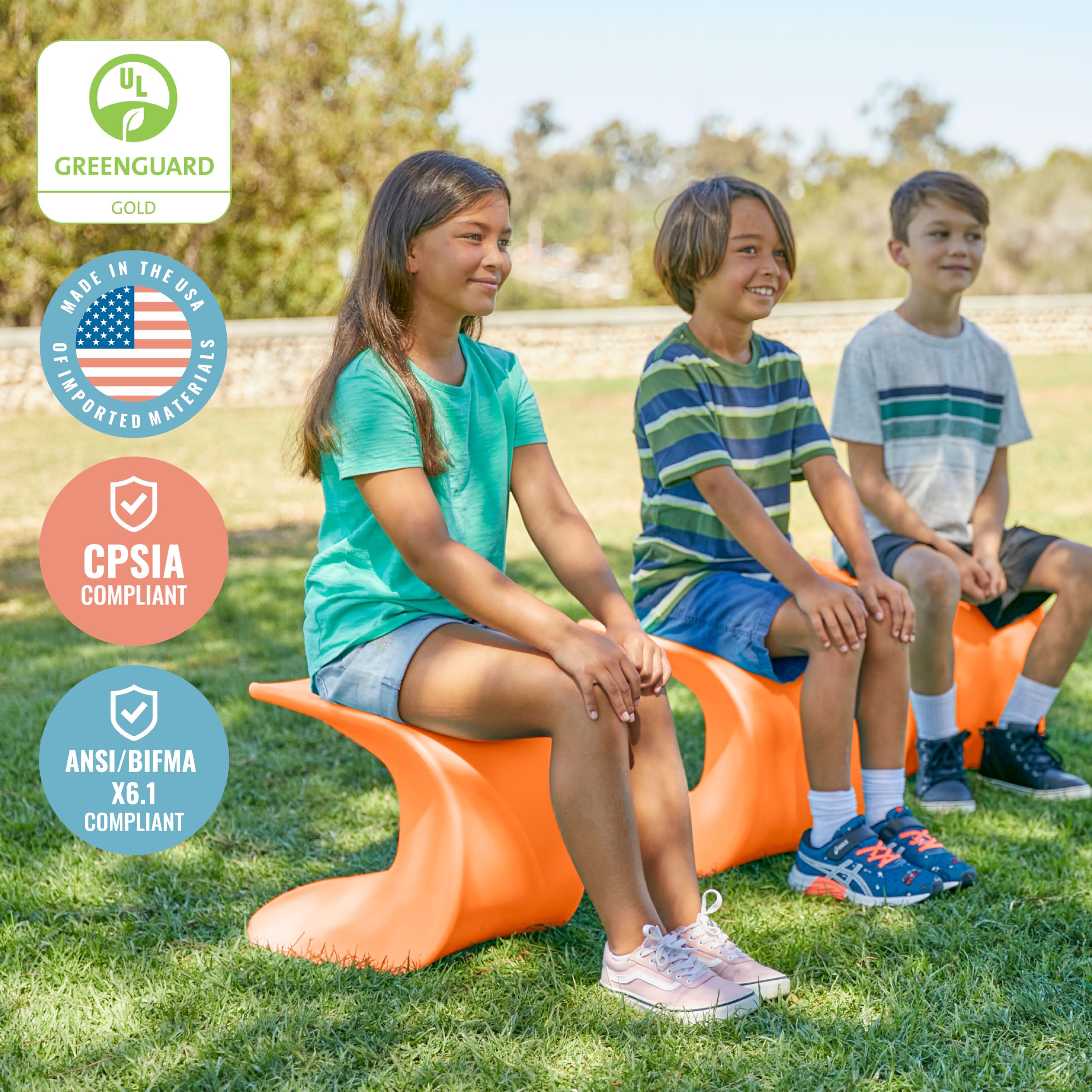 ECR4Kids Wave Seat, 14in - 15.1in Seat Height, Perch Stool, Orange, 2-Pack