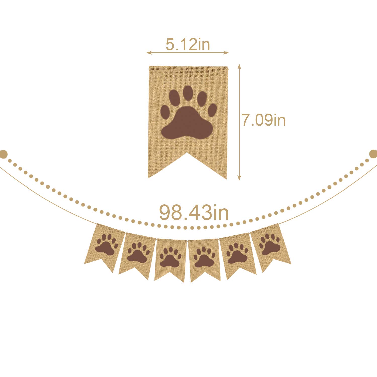 Rainlemon Jute Burlap Puppy Paw Banner Rustic Dog Boy Birthday Party Decoration Supply
