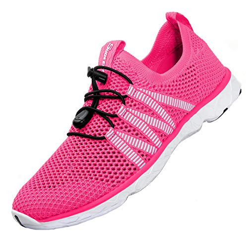 SUOKENI Women's Quick Drying Slip On Water Shoes for Beach or Water Sports Rose Red,Size:US 7.5/EU 38