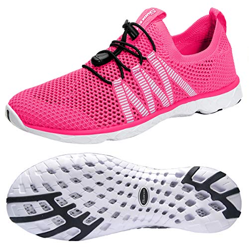 SUOKENI Women's Quick Drying Slip On Water Shoes for Beach or Water Sports Rose Red,Size:US 7.5/EU 38