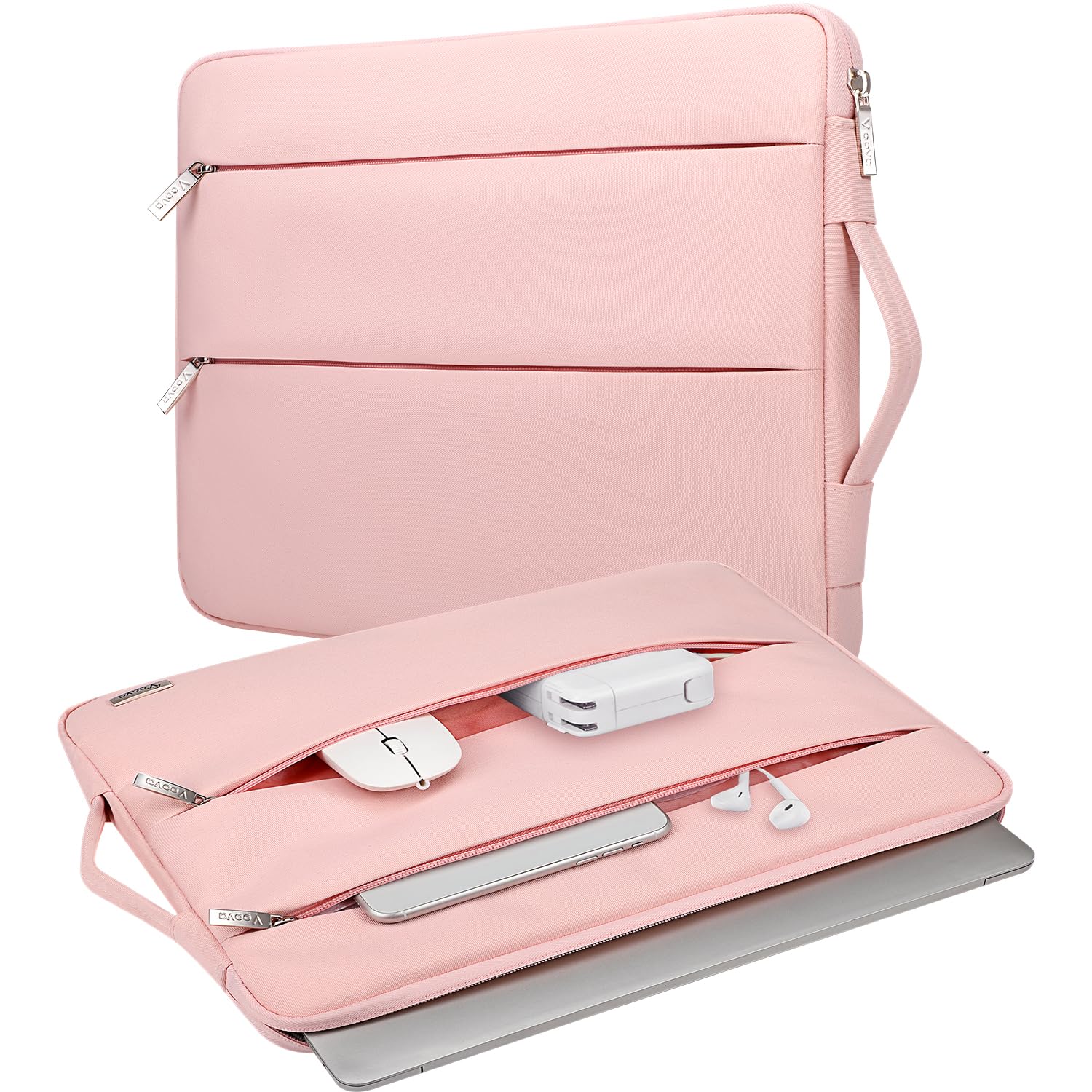 V Voova Laptop Sleeve Carrying Case 13 13.6 Inch for MacBook Air 13 M3/M2/M1 2020-2024, MacBook Pro 13, IPad Pro 12.9, Waterproof Slim Computer Cover Bag with Handle for Women, Sakura Pink