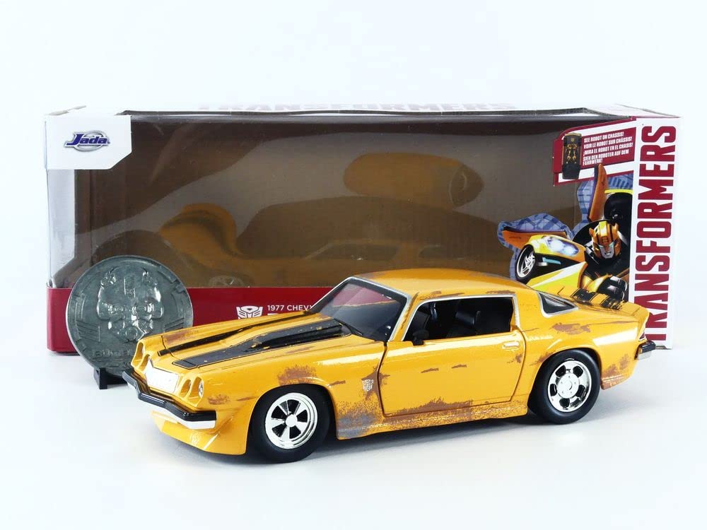 Transformers 1:24 1977 Chevy Camaro Bumblebee Die-cast Car with Coin, Toys for Kids and Adults