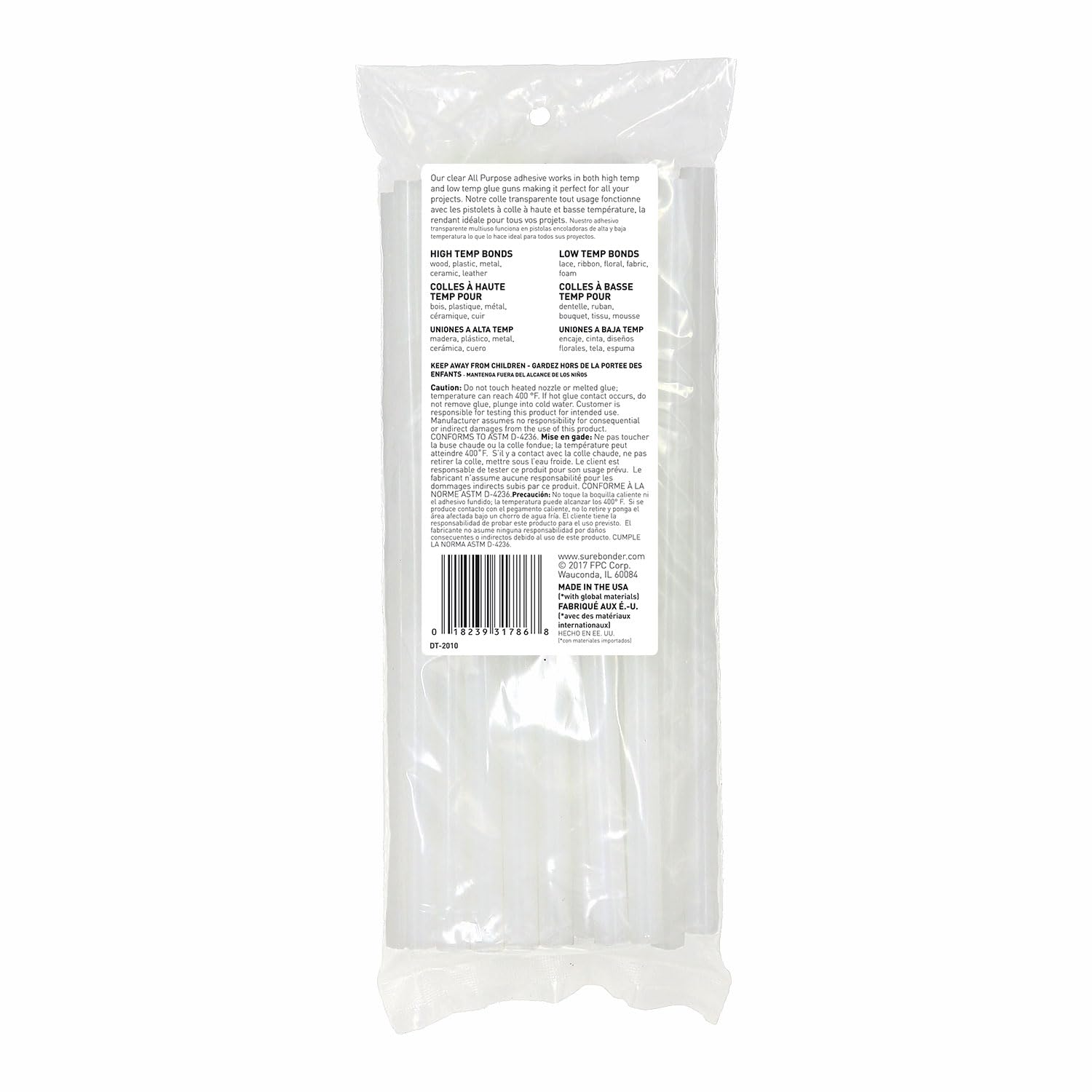 Surebonder Made in the USA All Purpose Stick Glue Sticks-All Temperature-Clear 7/16" D, 10" L Glue Stick-20 Sticks per Bag