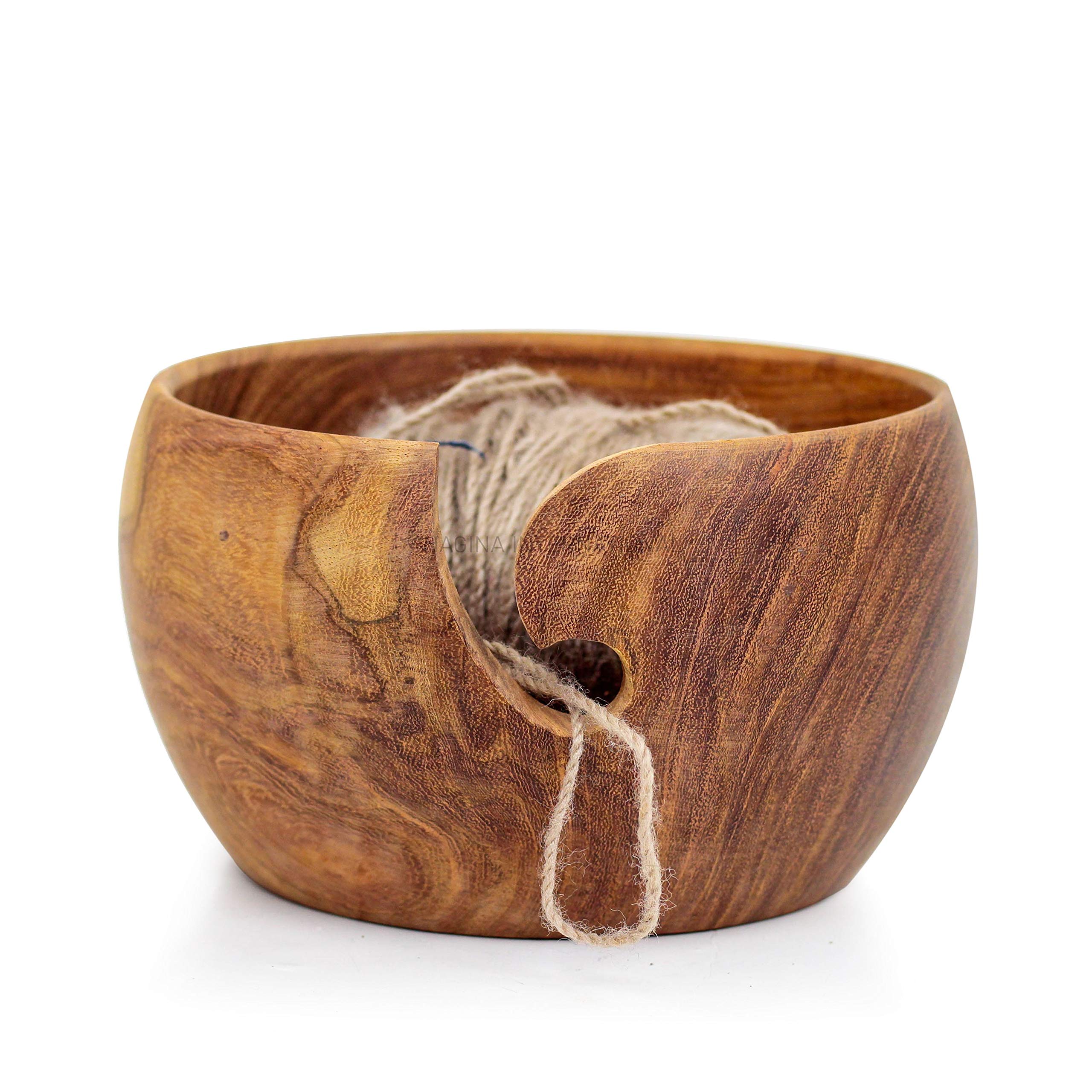 Shedua Mozambique Sanded Wood Yarn Storage Premium Knitting Crochet Wool Bowl | Arts Crafts & Sewing Accessories Bowl by Nagina International (Large)